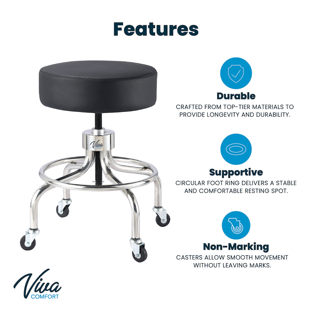 Viva Comfort Height Adjustable Exam Stool w/ Circular Foot Ring. Save ...