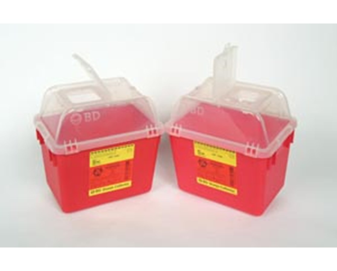 Multi-Use Nestable Biohazard Sharps Disposal Container w/ Open Clear T ...