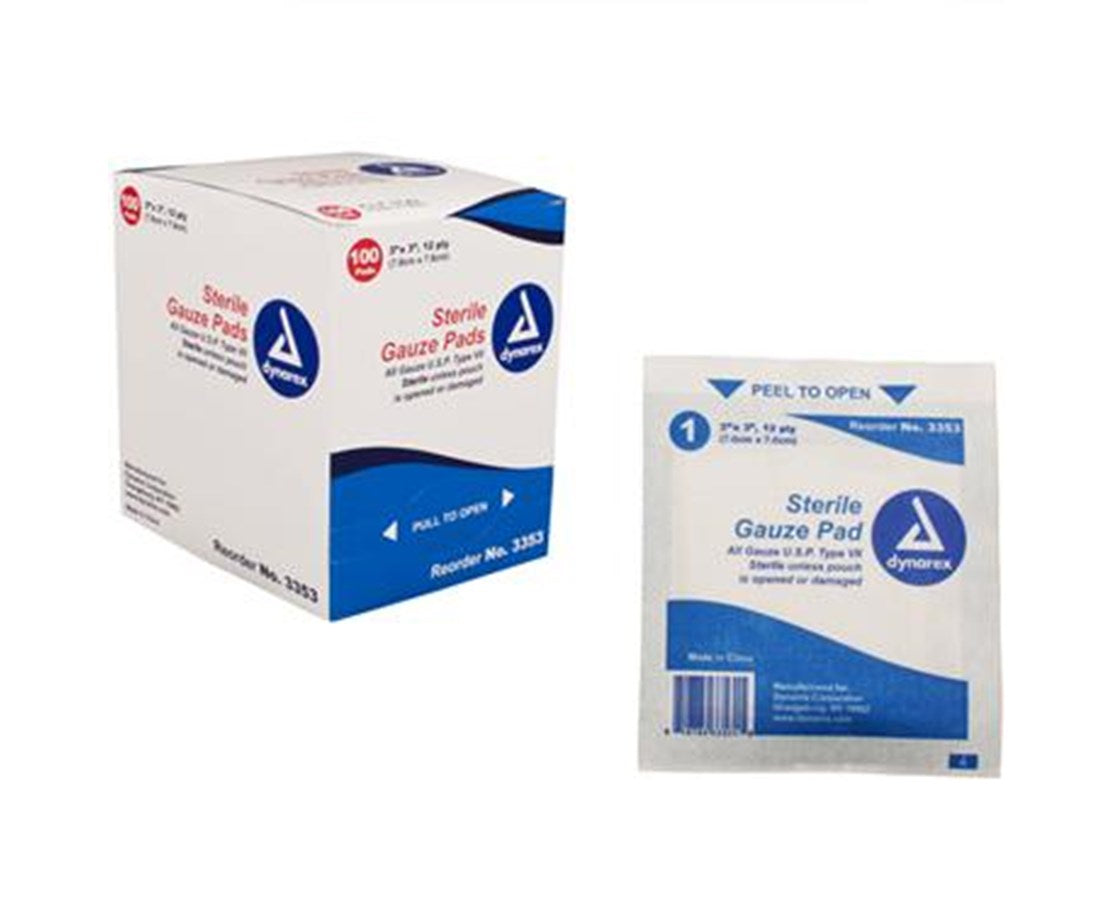 Gauze Pad, Sterile 1/pouch,12 Ply 3 x 3 (100/bx, 24 bx/cs: Total 2400 ...