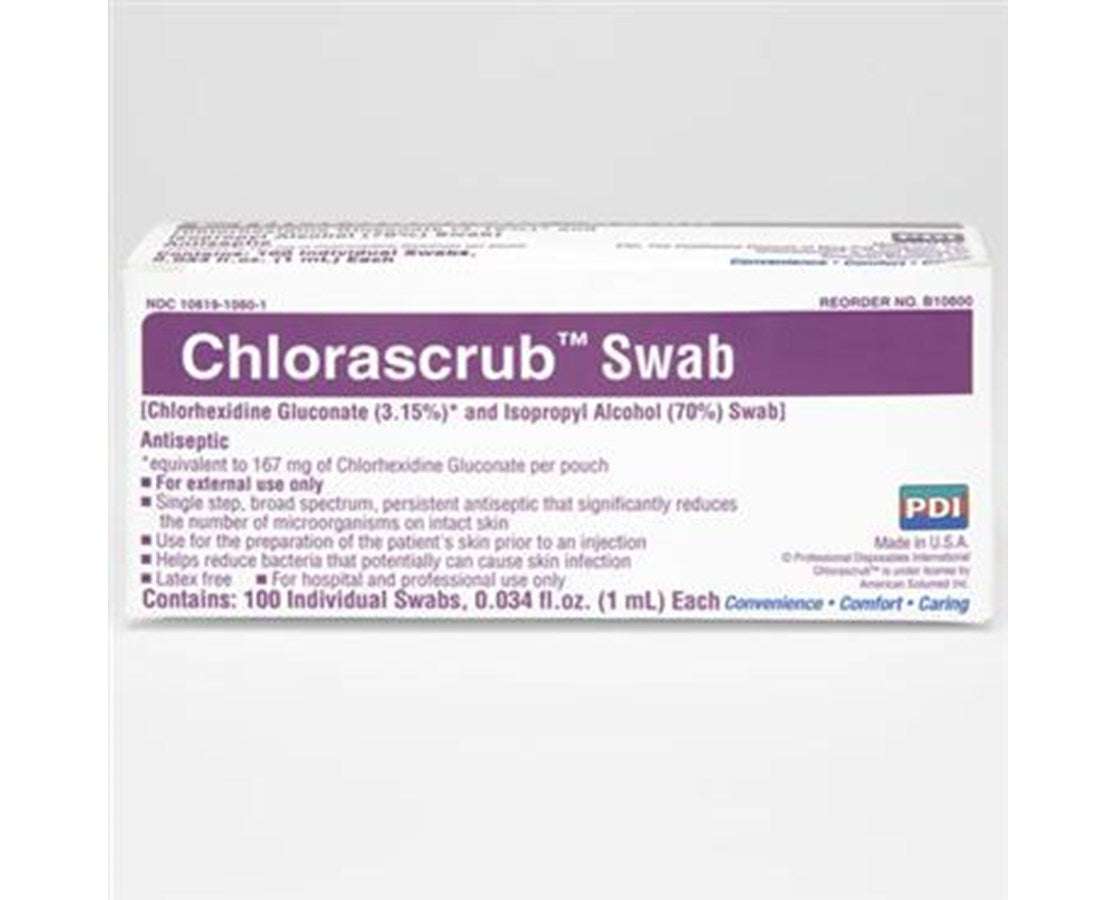 Chlorascrub Swabs B10800: 1 Box of 100 Swab Prep Pads — Tiger Medical