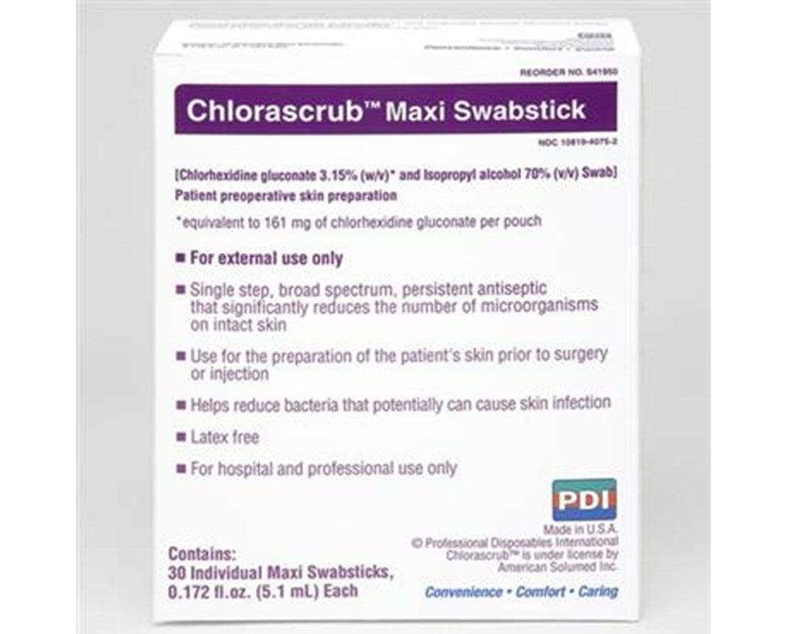 Chlorascrub Swabs S41950: 1 Box of 30 Maxi Swabsticks — Tiger Medical