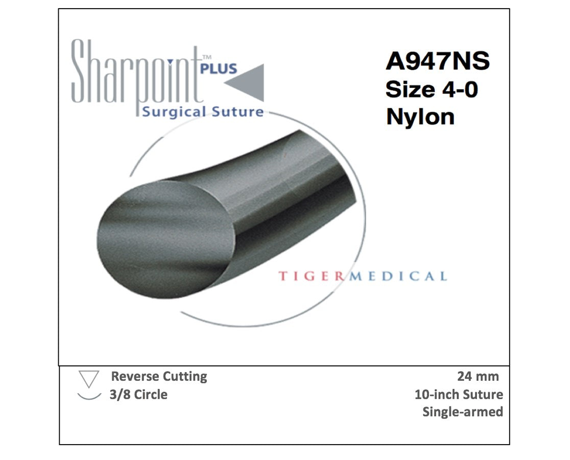 Nylon Non-Absorbable Sutures w/ Reverse Cutting Needles. 3/8 Circle. S ...