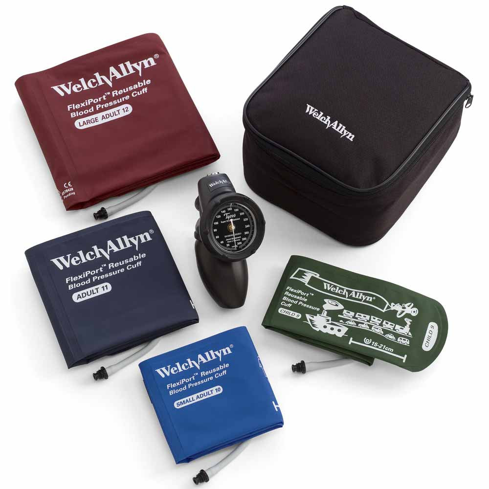 Gold Trigger Aneroid Set: Family Practice Cuff Kit. 3 Cuffs — Tiger Medical